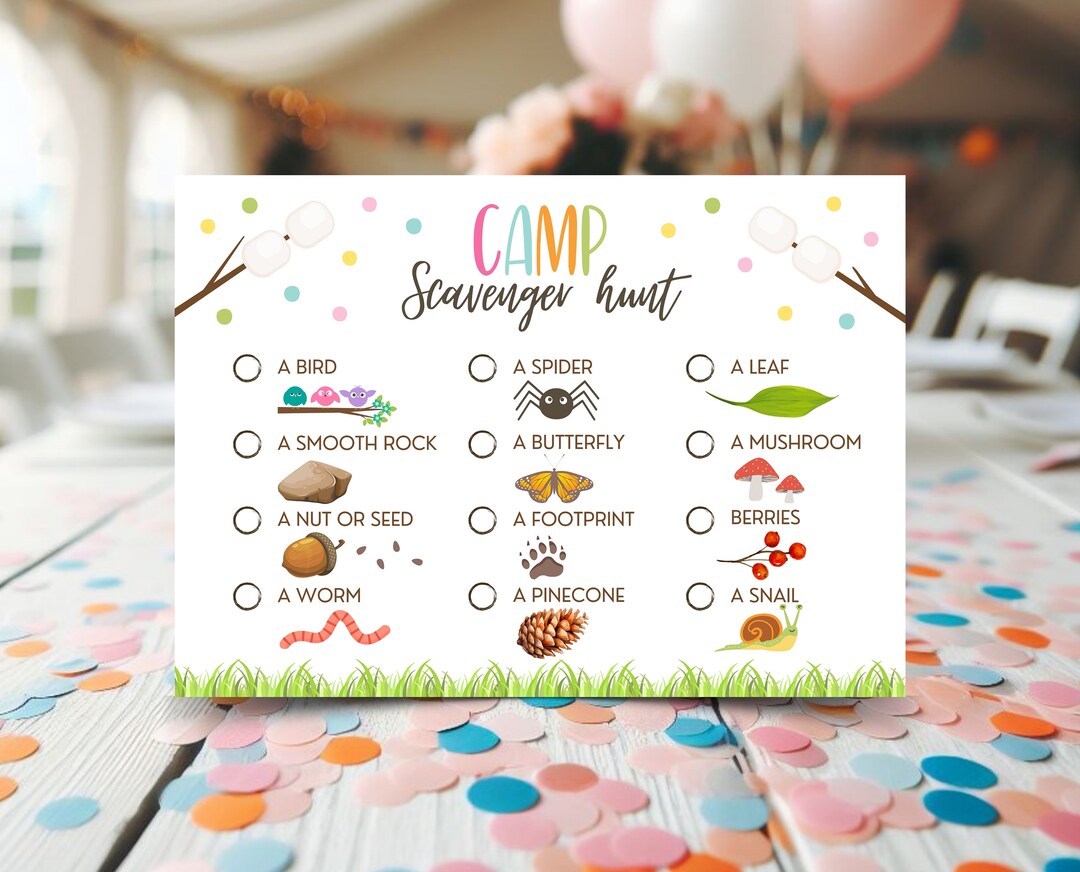 Camp Scavenger Hunt, Camping Party Games for Kids, Outdoor Camp Party ...
