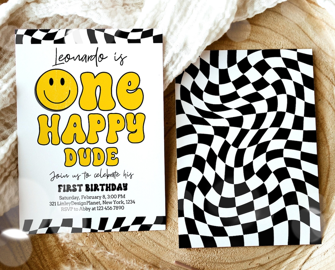Editable Smiley Face Birthday Invitation, Retro Boy Birthday Party ...