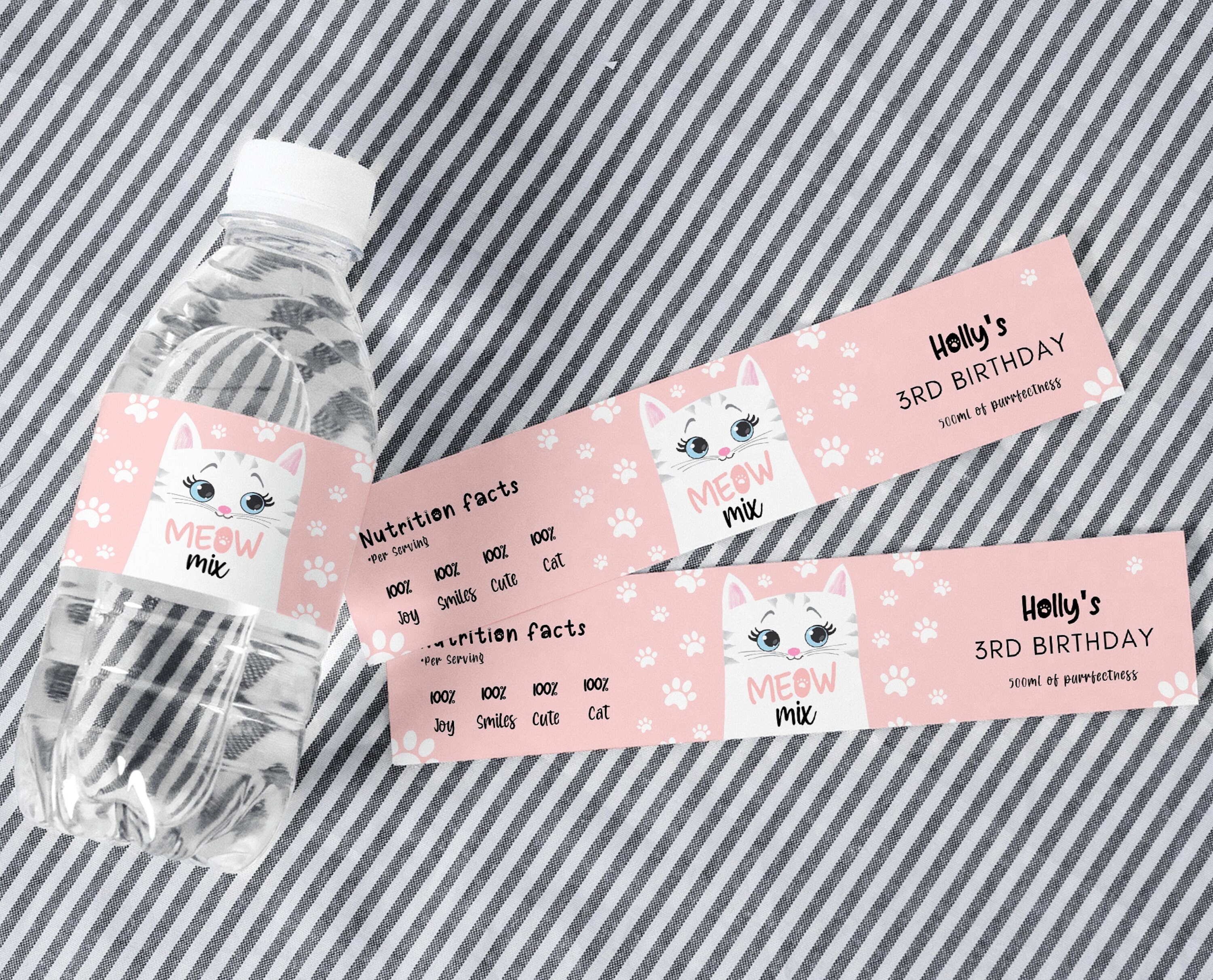 Editable Kitten Birthday Water Bottle Label Kitty Cat Birthday - Etsy