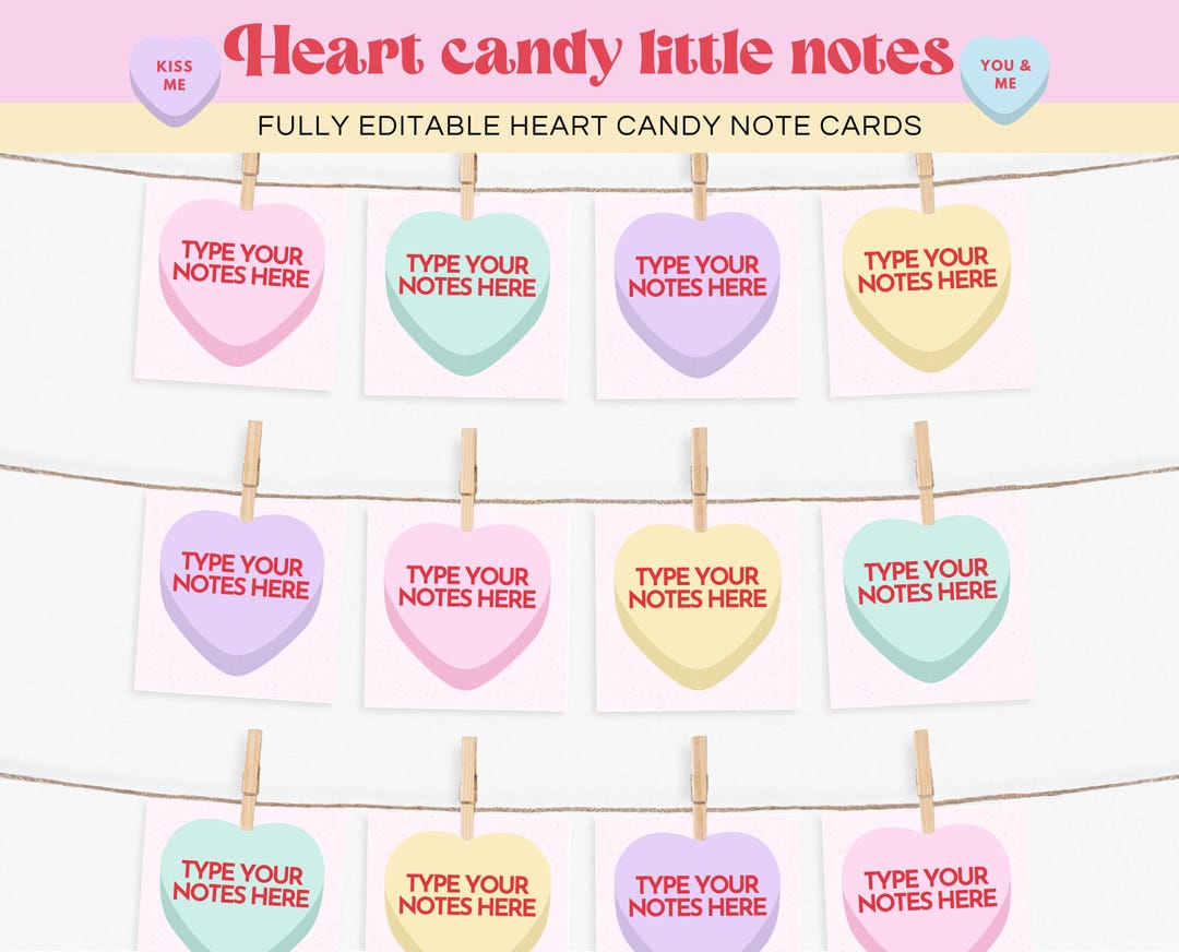 Editable Sweetheart Candy Note Cards, Conversation Hearts Theme Notes ...