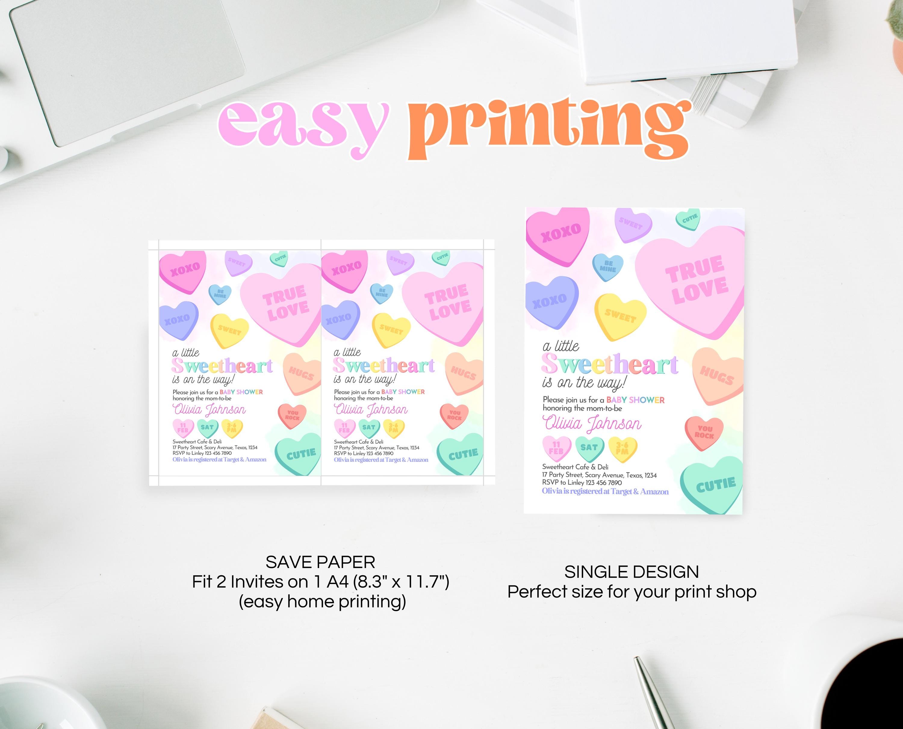Editable Sweetheart Baby Shower Invitation, Conversation Hearts Theme ...
