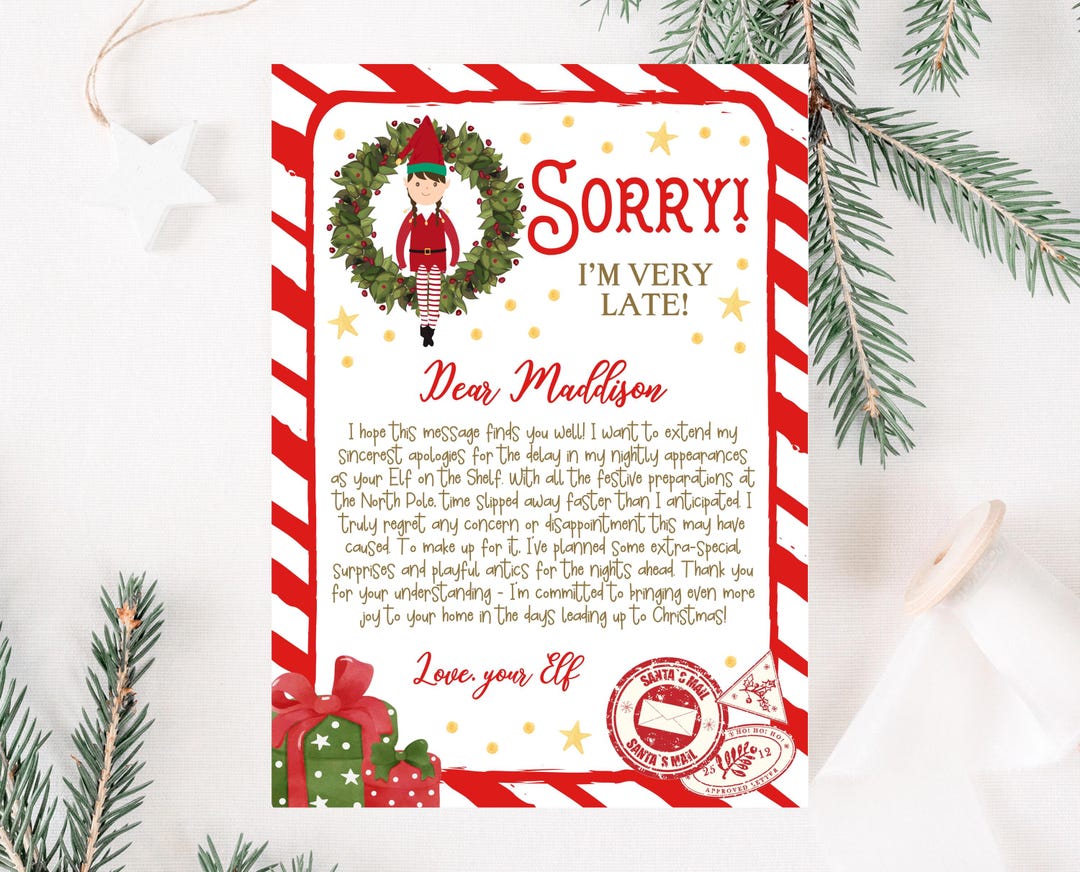 Editable Girl Elf I'm Late Arrival Letter, Christmas Elf Last Minute ...