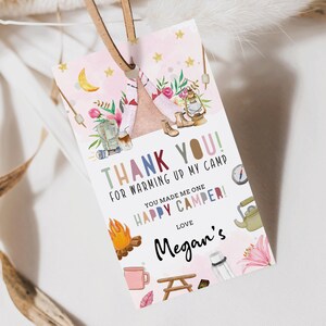 Editable Girl Camp Party Favor Tag Camp Out Birthday Thank You Outdoor ...
