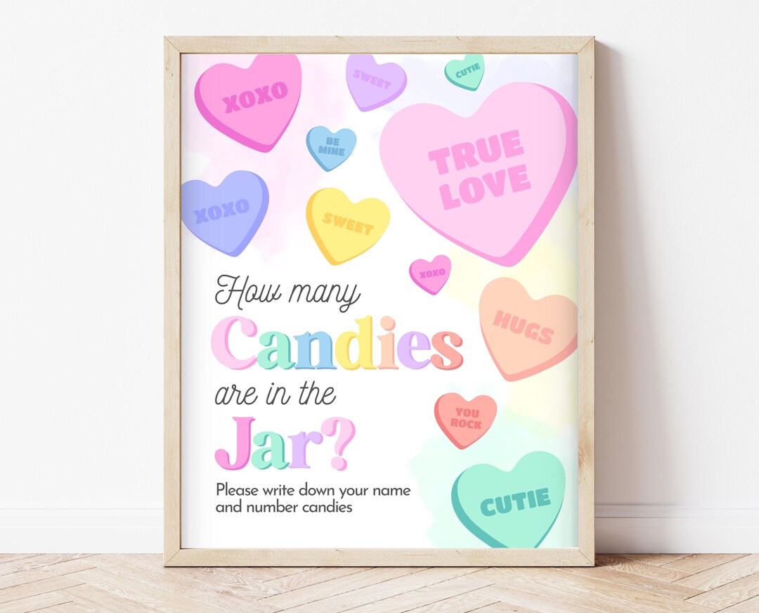 Guess How Many Candies Sign: Hearts Theme Baby Shower Game (printable ...