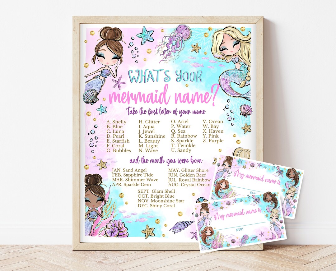 What's Your Mermaid Name Game, Mermaid Party Game, Glitter Mermaid ...