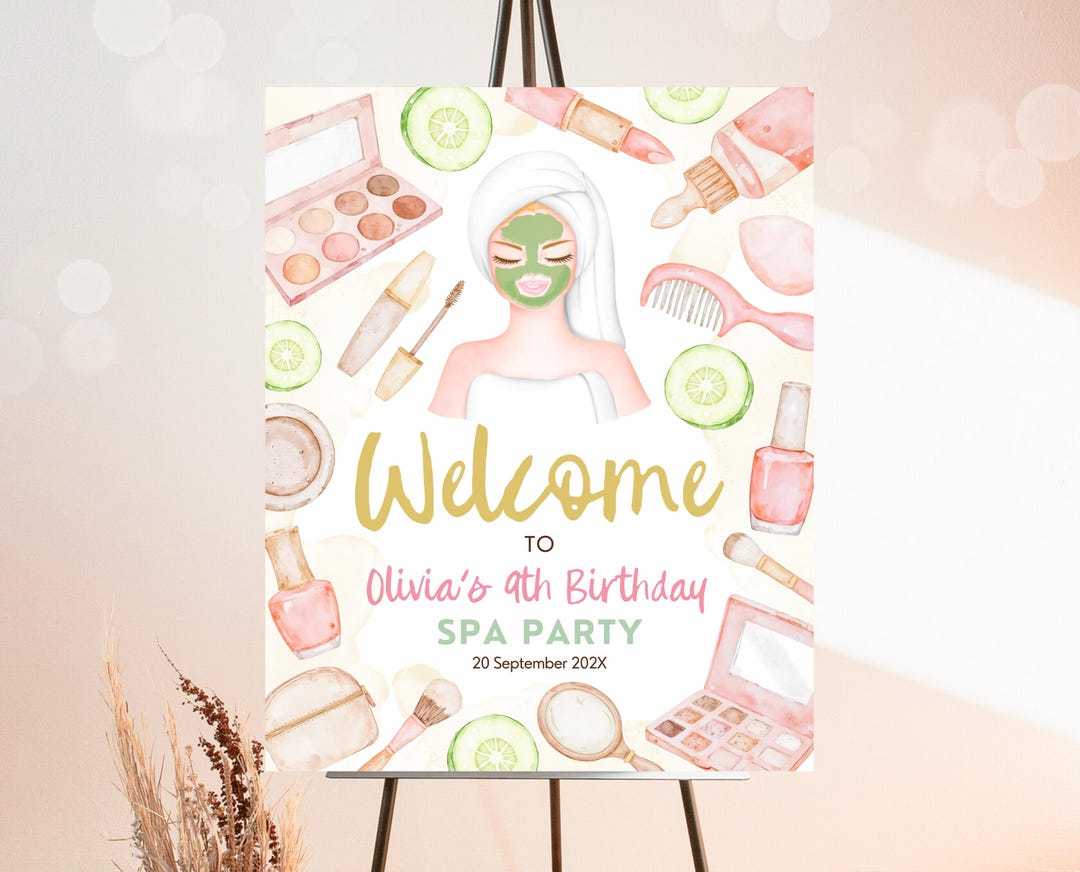 Editable Spa Birthday Welcome Sign, Spa Party Decor, Pamper Birthday ...