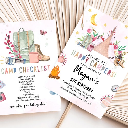 Editable Girl Camp Party Invitation Camp Out Birthday Party - Etsy