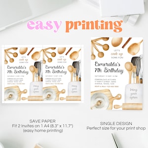 Editable Cooking Party Birthday Invitation, Baking Cooking Party, Chef ...