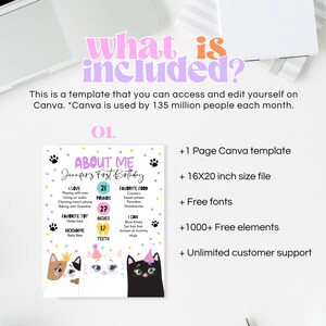 Cat Birthday Milestone Sign Template, Kitten Birthday Party About Me ...