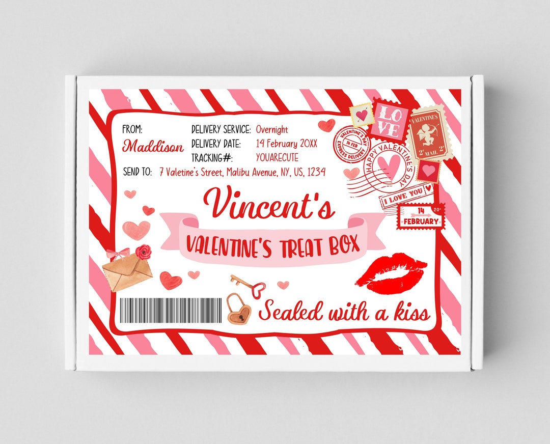 Editable Valentines Day Gift Box Label, Personalized Valentine Treat ...