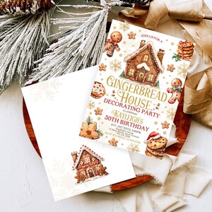 Editable Gingerbread House Birthday Party Invitation, Christmas Cookie ...