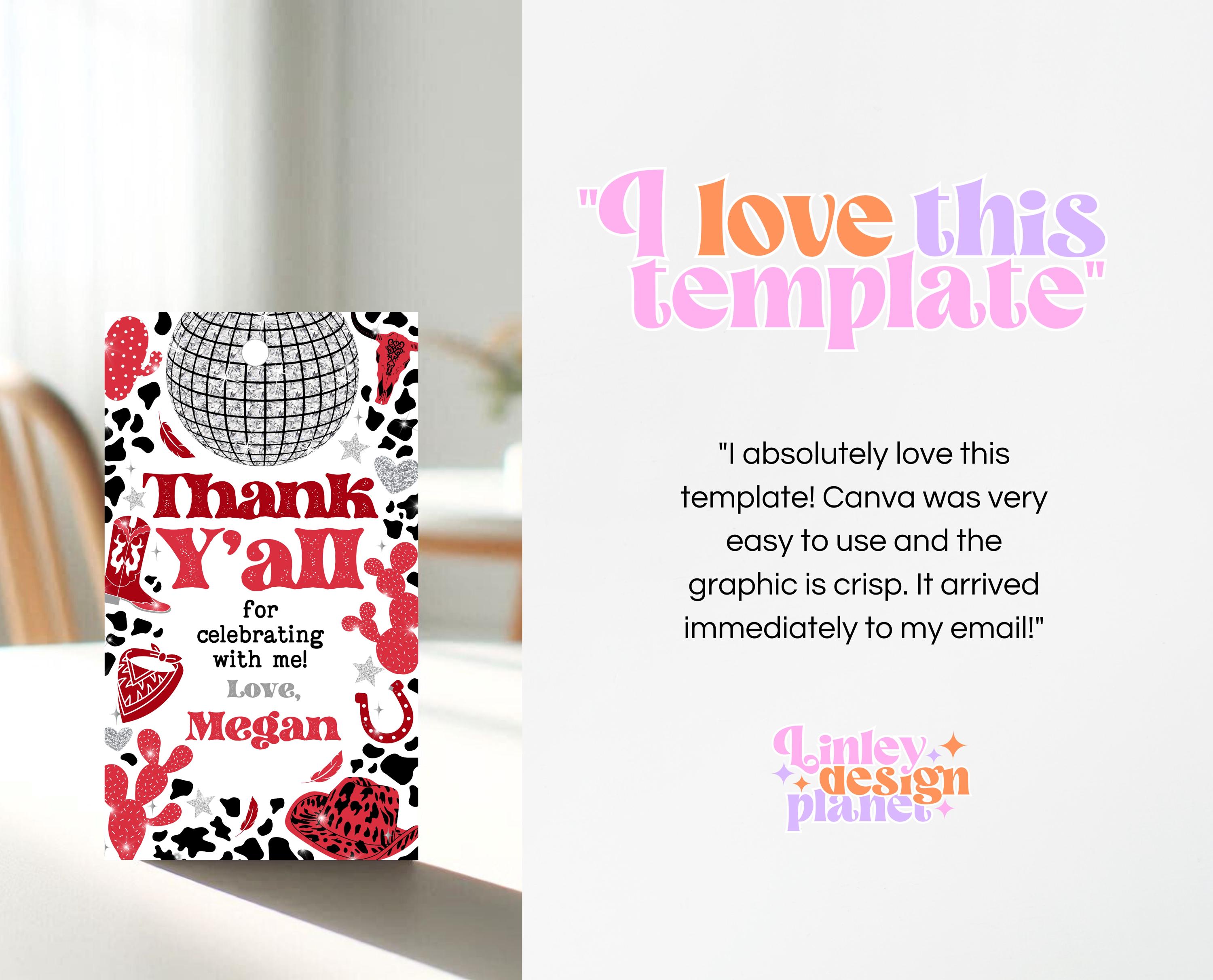 Editable Red Disco Cowgirl Birthday Favor Tag (digital) - Etsy