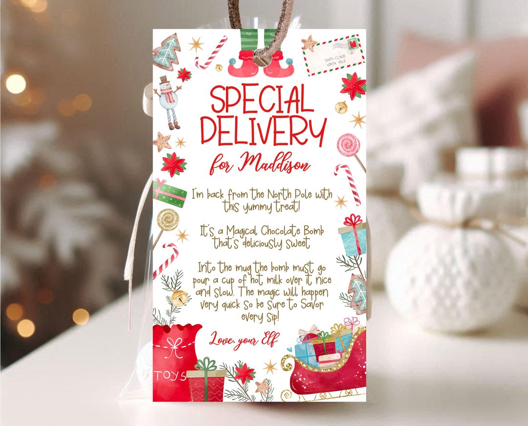 Editable Elf Hot Chocolate Bomb Tag, Elf Arrival Tag, Hot Chocolate ...