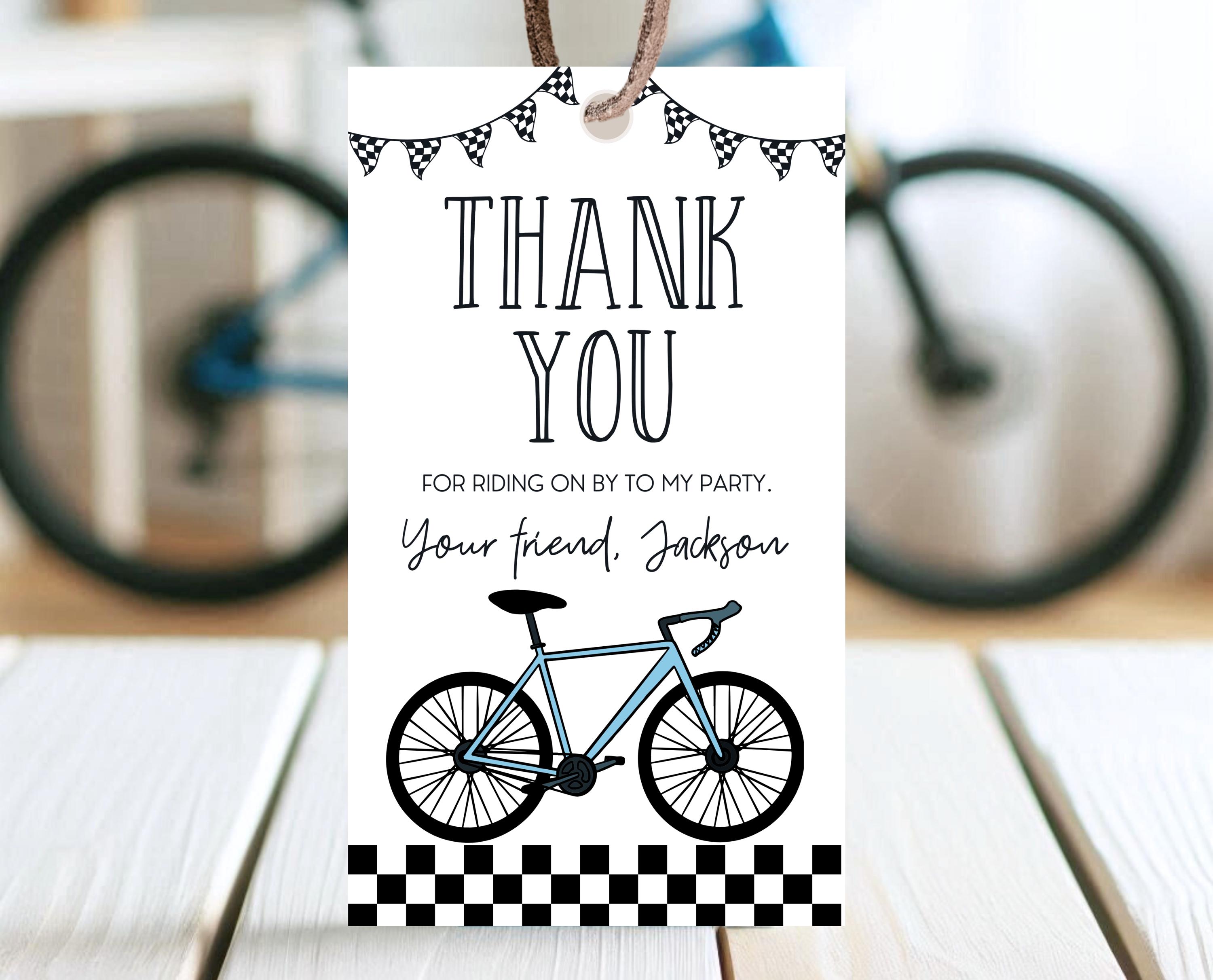 Editable Bicycle Birthday Thank You Tag: Blue Bike Party Favor ...