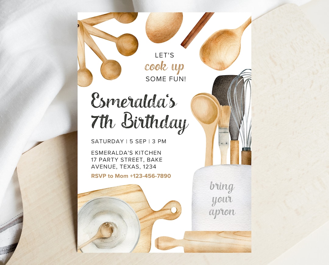 Editable Cooking Party Birthday Invitation, Baking Cooking Party, Chef ...