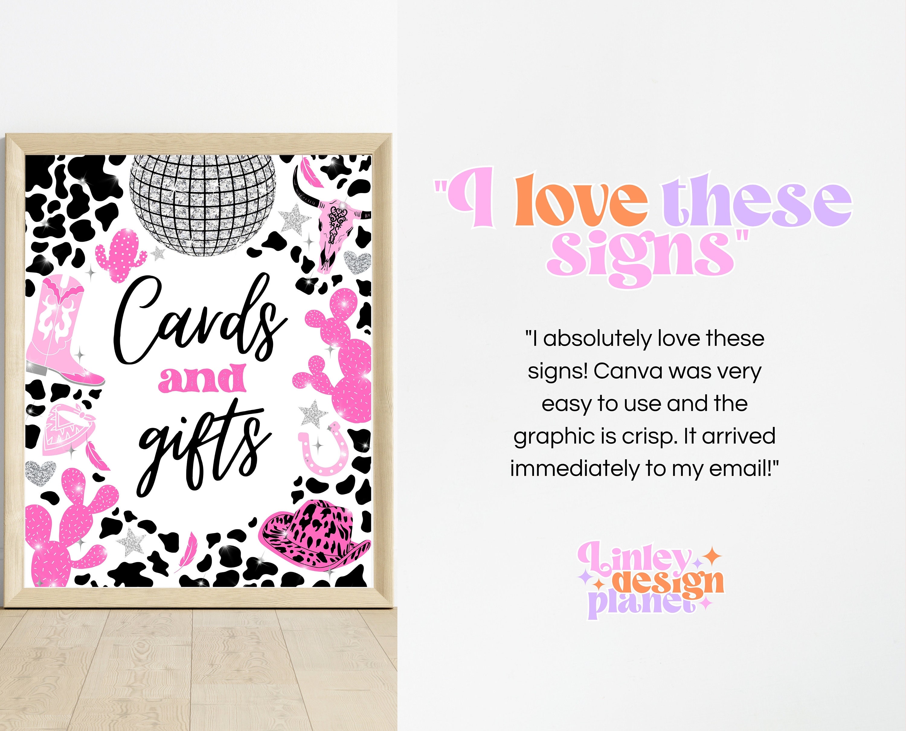 Editable Disco Cowgirl Birthday Sign Bundle, Pink Rodeo Party (canva ...