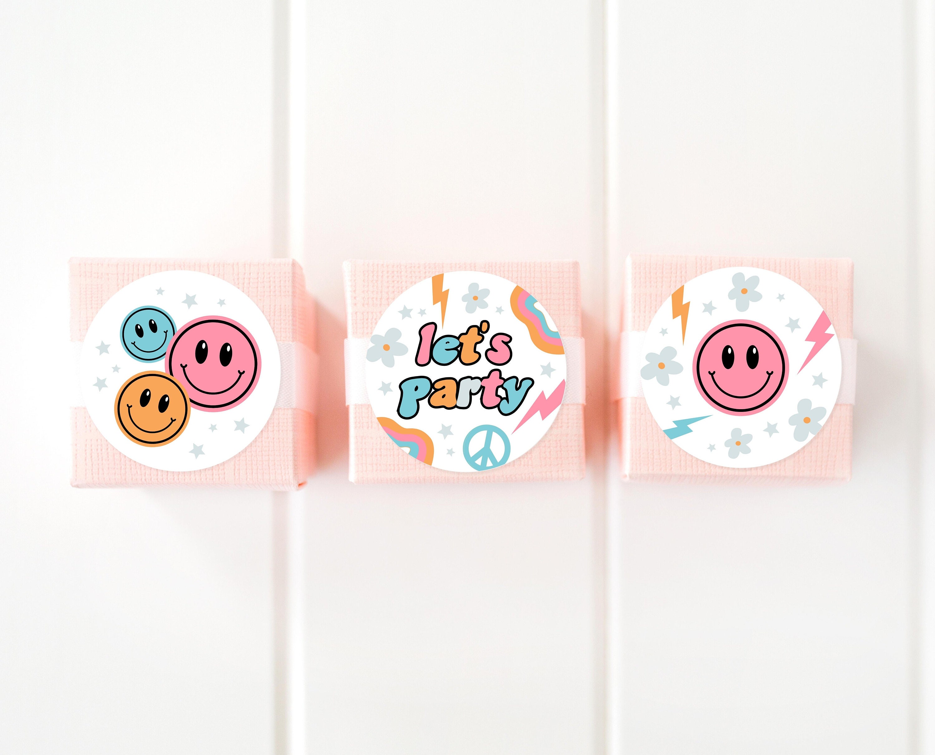 Editable Smiley Face Cupcake Toppers Template, Groovy Smiley Birthday ...