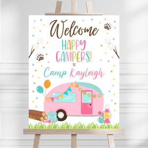 Editable Camping Birthday Welcome Sign, Camping Party Welcome Poster ...