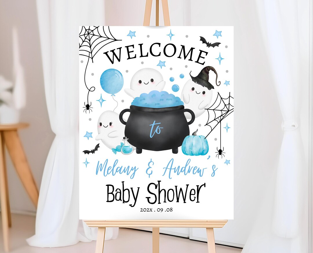 Editable Little Boo Baby Shower Welcome Sign, Blue Ghost, Boy Baby ...