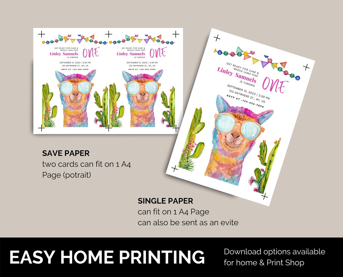 Editable Colourful Llama Birthday Invitation Llama Fiesta | Etsy