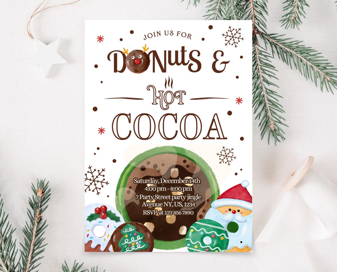 Editable Donuts and Hot Cocoa Party Invitation, Donuts & Cocoa ...