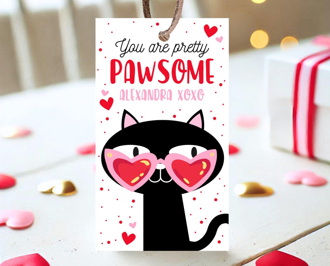 Editable Happy Valentine's Day Gift Tag, Pink Red Heart Sunglasses Tag ...