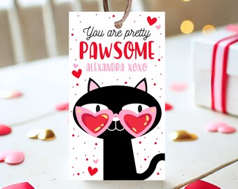Editable Happy Valentine's Day Gift Tag, Pink Red Heart Sunglasses Tag ...