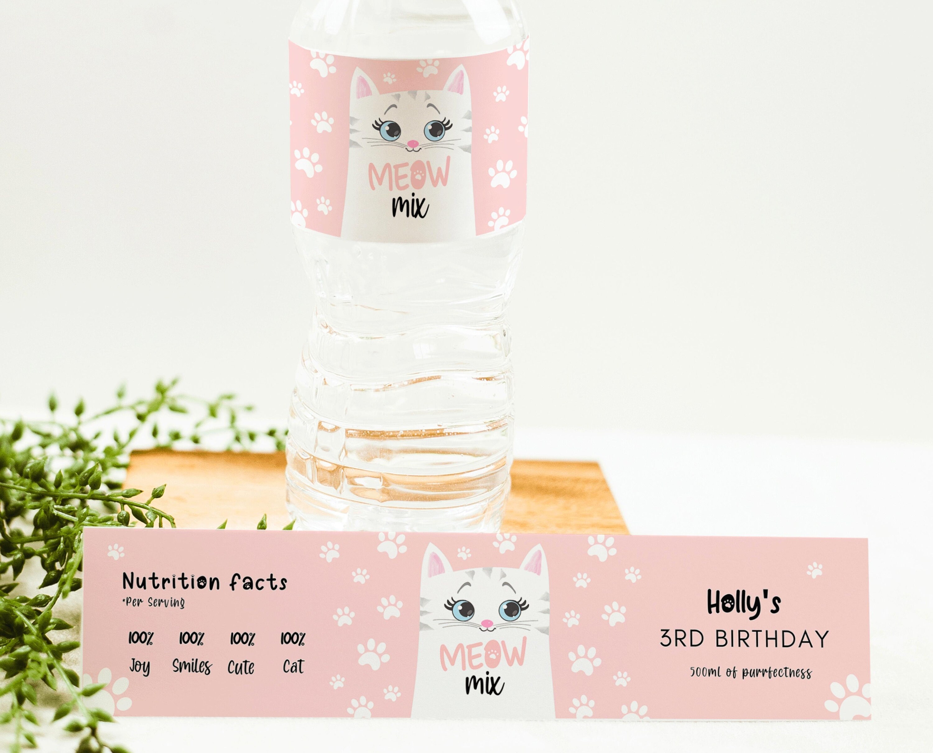Editable Kitten Birthday Water Bottle Label Kitty Cat Birthday - Etsy