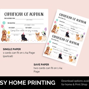 Editable Pet Adoption Certificate Puppy Birthday Adoption - Etsy