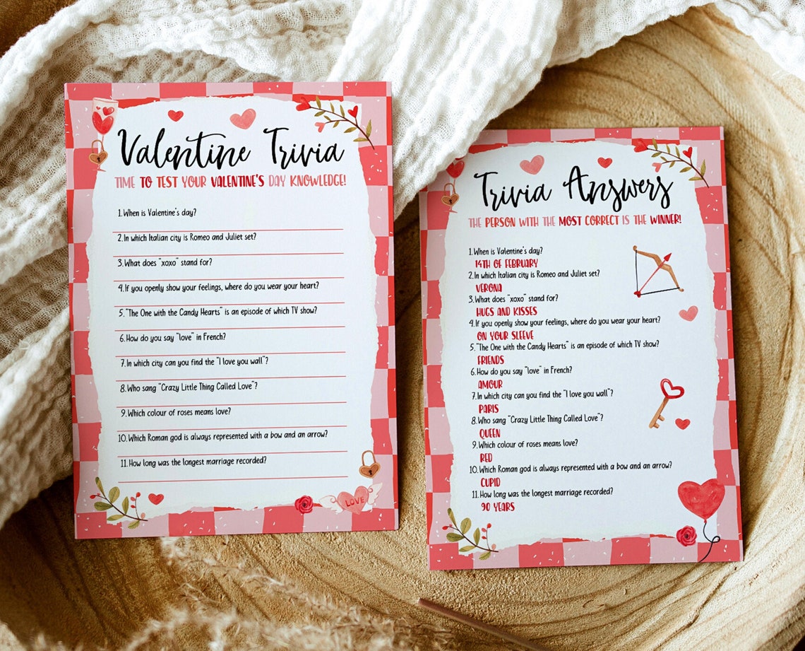 Valentines Day Trivia Game Valentines Party Game Printable - Etsy