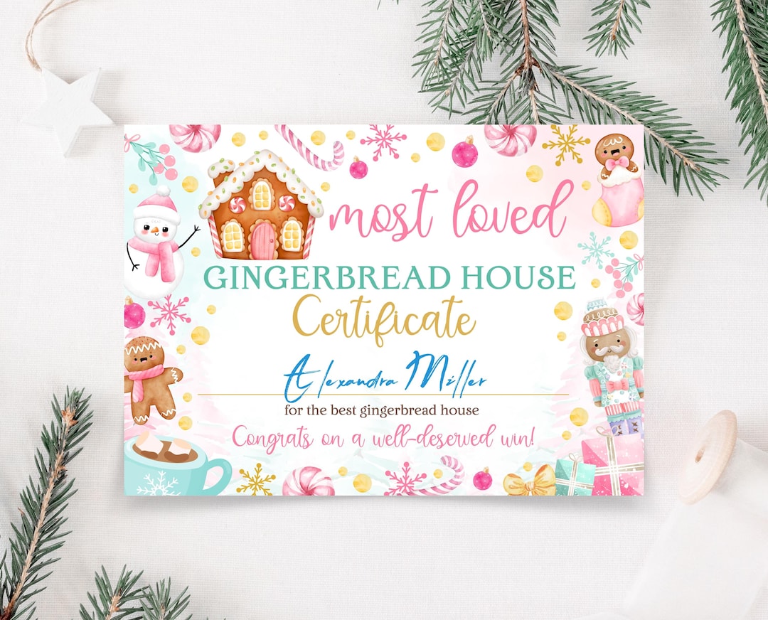 Editable Gingerbread House Winner Certificate, Pink Christmas ...