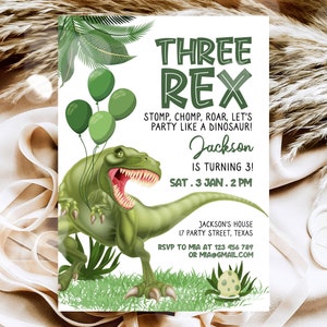 Editable Green Dinosaur Birthday Invitation, Dinosaur Birthday Party ...