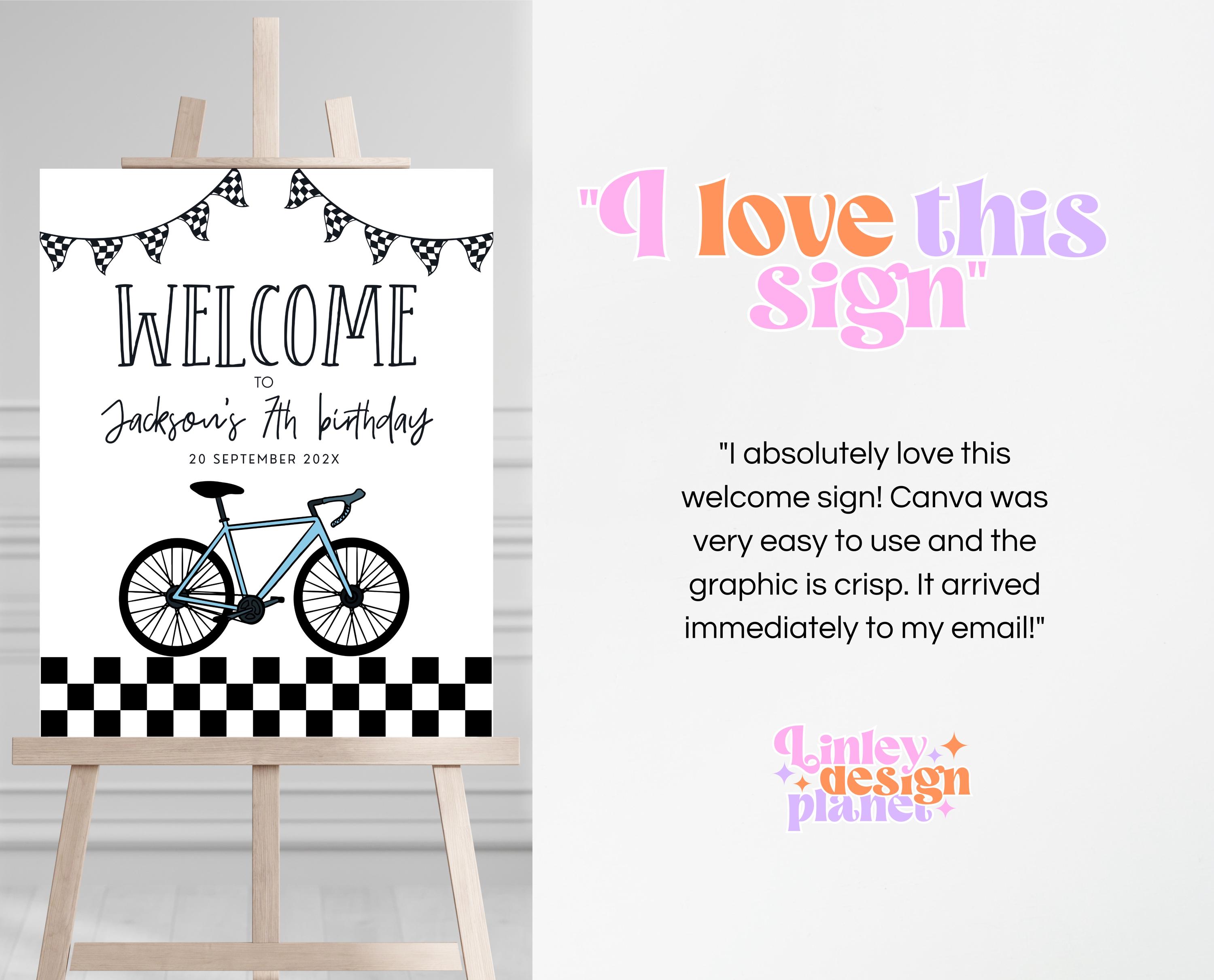 Editable Bicycle Birthday Welcome Sign: Blue Bike Party (digital ...