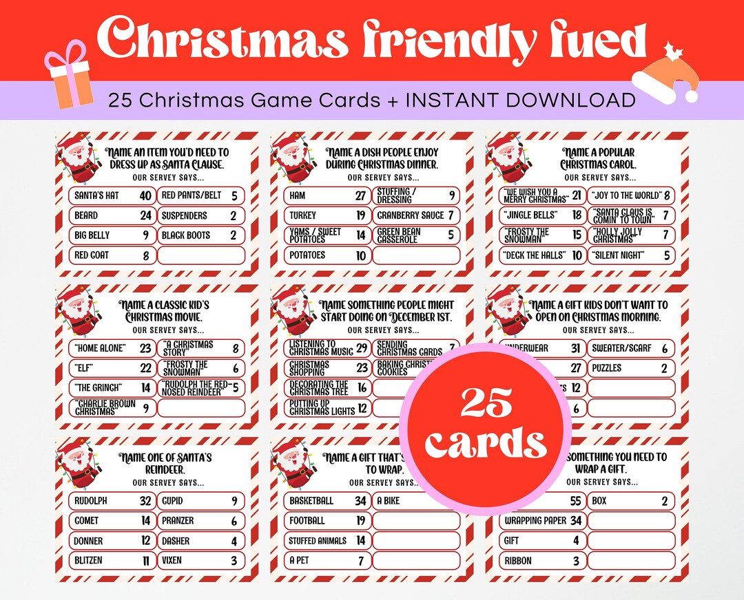 Christmas Friendly Feud Game, Printable Christmas Game, Christmas Party ...