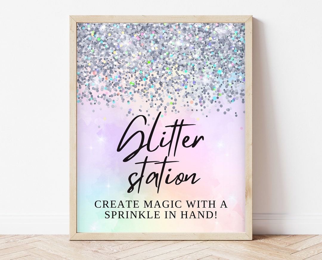 Glitter Station Sign Pastel Rainbow Birthday, Glitter Birthday Sign ...