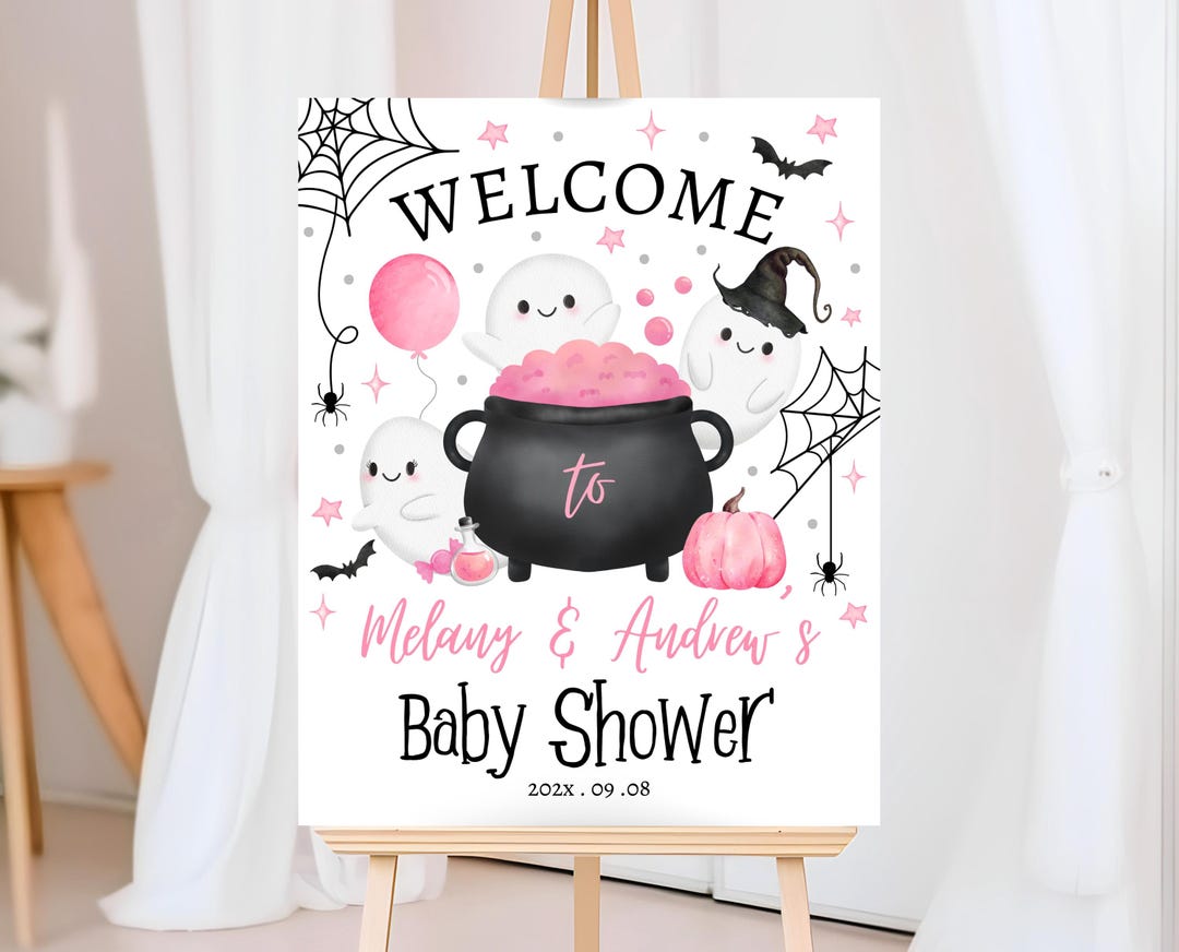 Editable Little Boo Baby Shower Welcome Sign, Pink Ghost Girl Baby ...