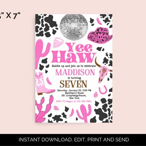 Editable Disco Cowgirl Birthday Party Invitation Pink Disco - Etsy