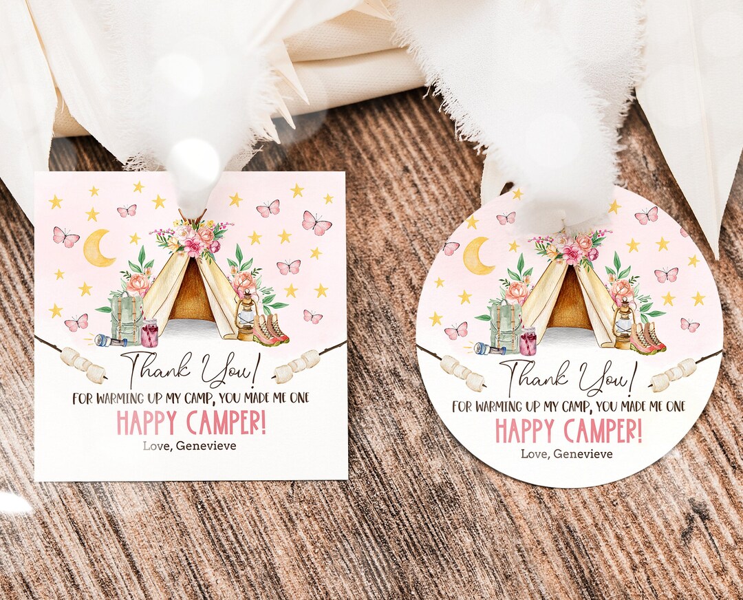 Editable Camp Party Favor Tag, Camp Out Birthday Thank You Card ...