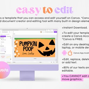 Editable Pumpkin Poop Bag Topper, Halloween Favor Tag, Trick or Treat ...