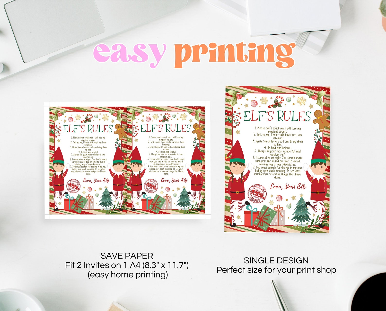 Editable Christmas Elf Magic Rules With 2 Elfs Template, Do Not Touch ...