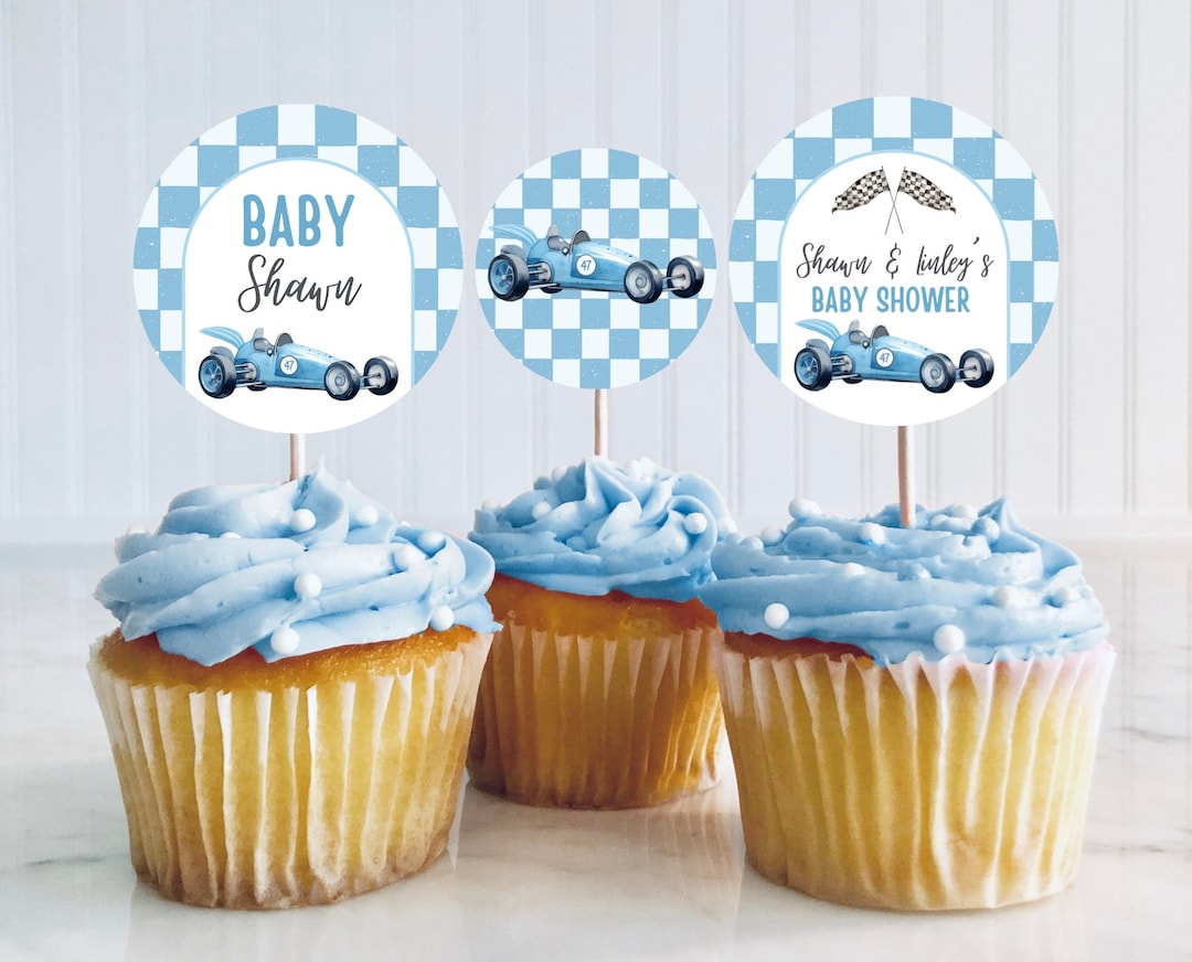 Editable Racing Car Baby Shower Cupcake Toppers, Vintage Race Car Baby ...