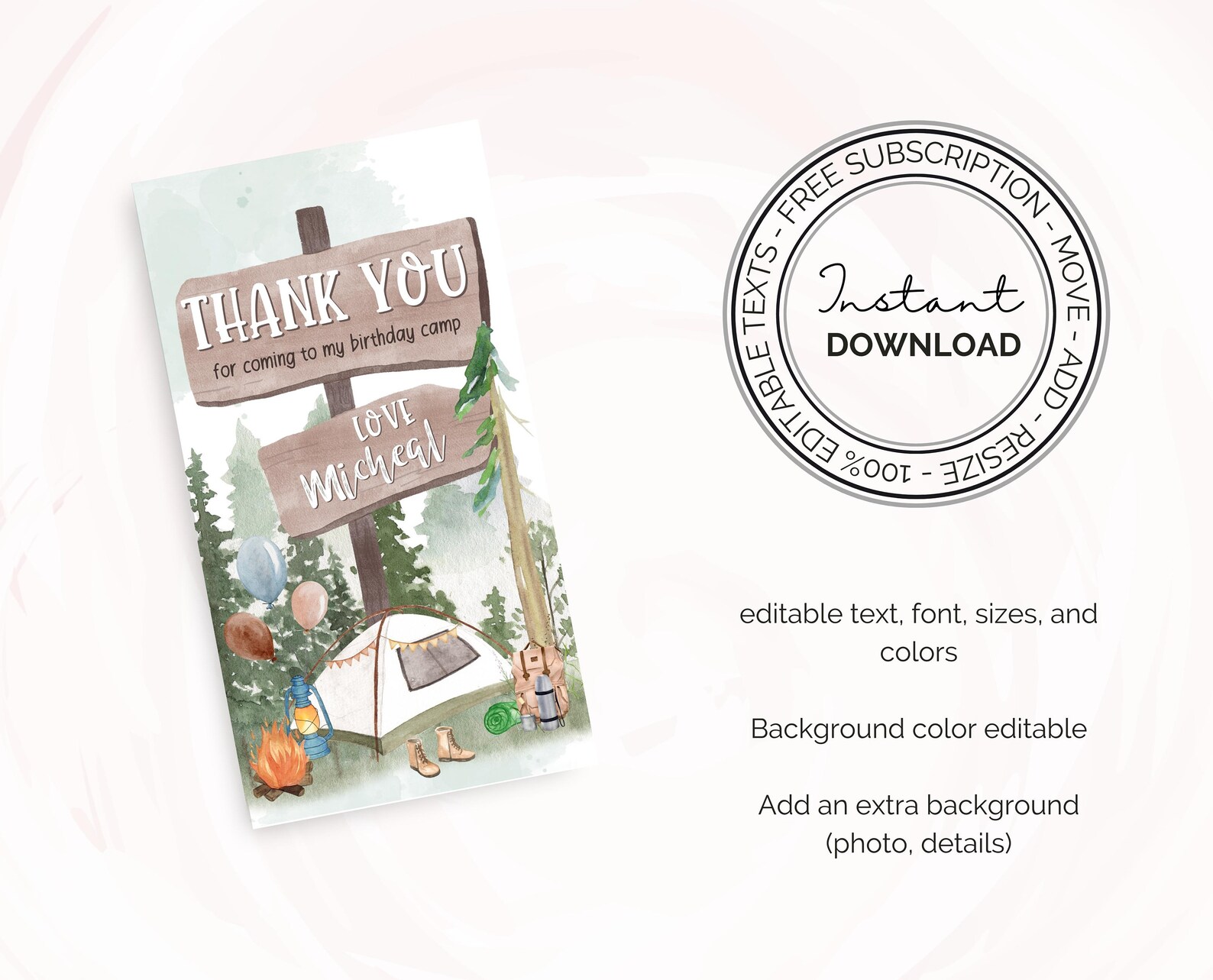 Editable Boy Camp Party Favor Tag Camp Out Birthday Thank You - Etsy