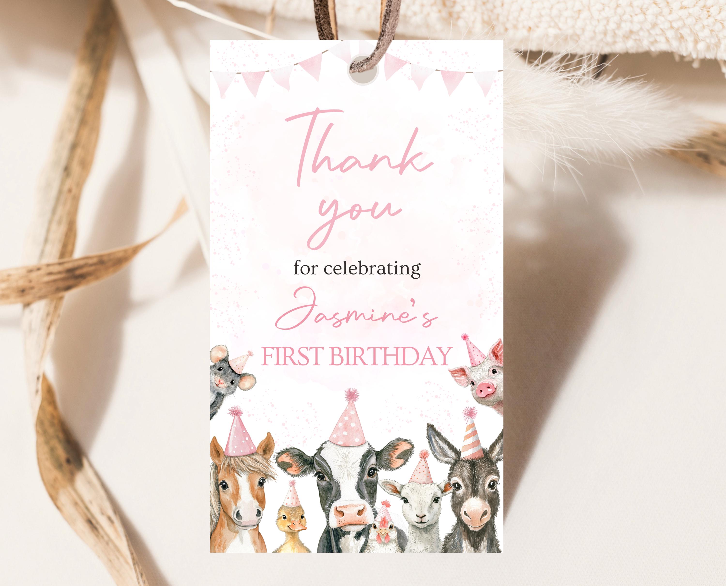 Editable Farm Animals Birthday Favor Tag: Pink Party Decor (digital ...