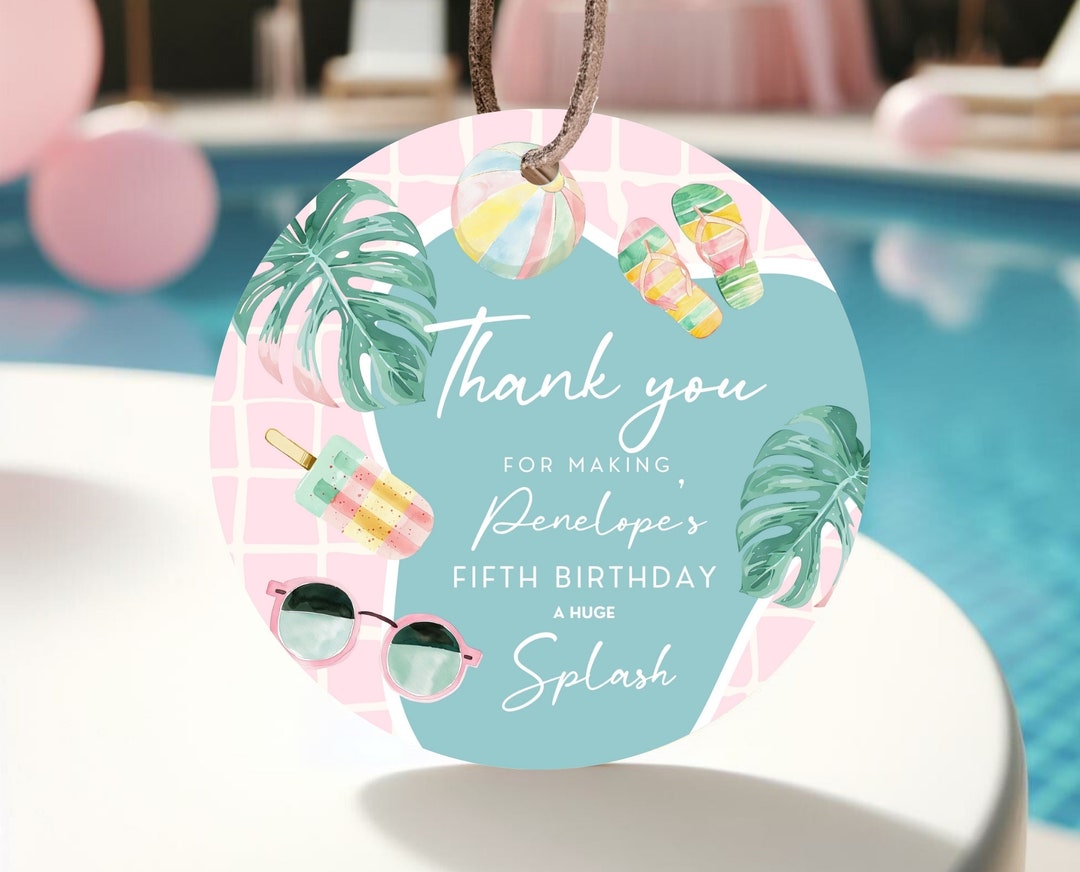 Editable Pool Party Favor Tag, Girl Pool Birthday Party, Pastel Pool ...
