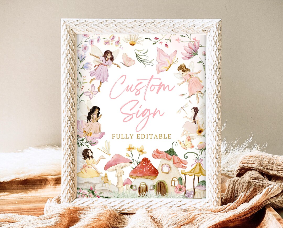 Editable Fairy Birthday Party Fully Editable Custom Sign, Whimsical ...