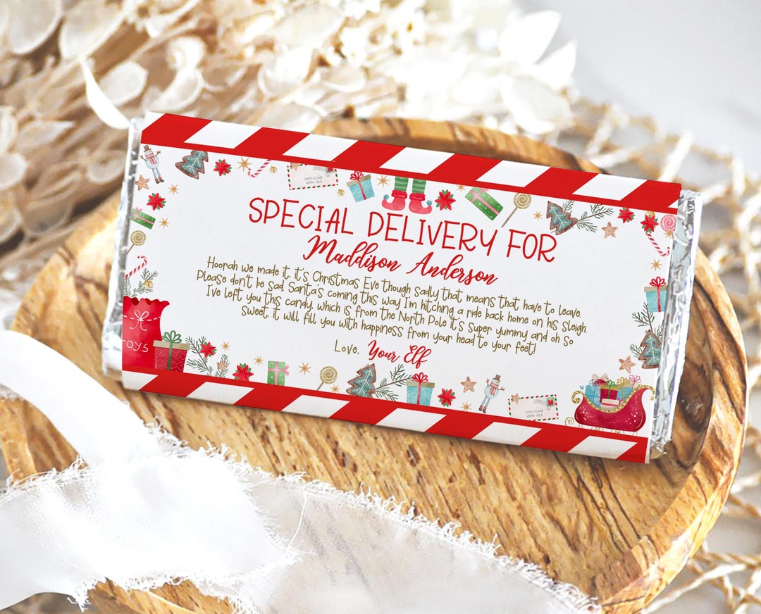 Editable Elf Letter Candy Bar Wrapper, Christmas Eve Chocolate Wrapper ...