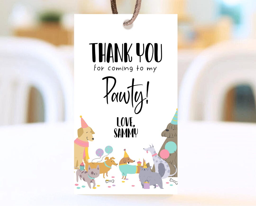 Dog and Cat Birthday Favor Tag: Printable Animal Thank You Tags ...
