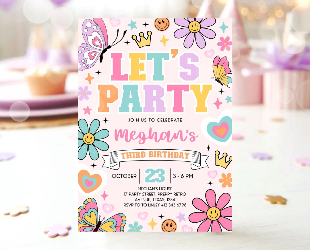 Editable Spring Birthday Invitation, Patch Letter Girl Birthday ...