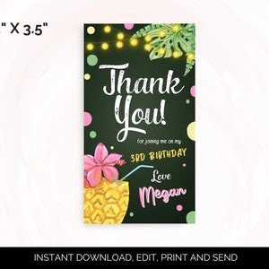 Editable Hawaiian Luau Birthday Favor Tag Tropical Pool Party Aloha ...