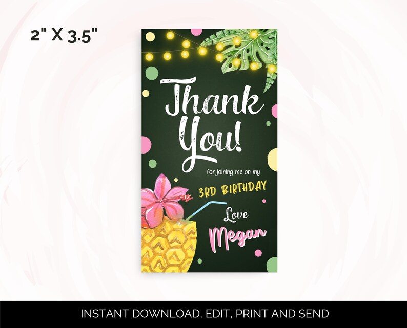 Editable Hawaiian Luau Birthday Favor Tag Tropical Pool Party - Etsy